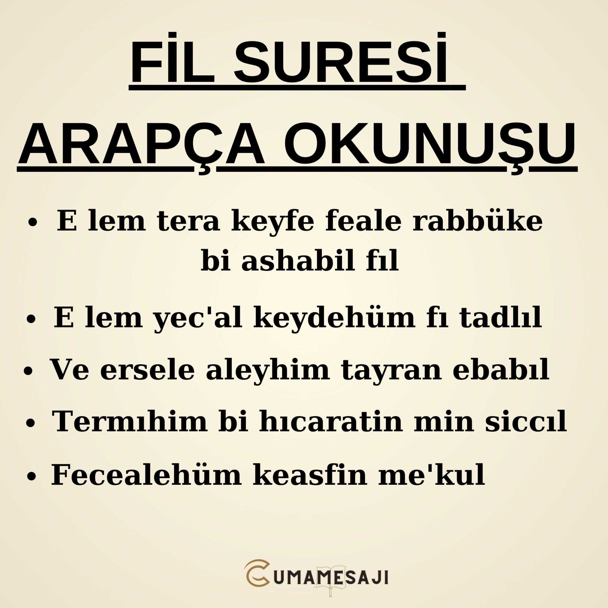 Fil Suresi Türkçe ve Arapça Okunuşu, Elemtere Suresi Yazılışı ve Anlamı ...